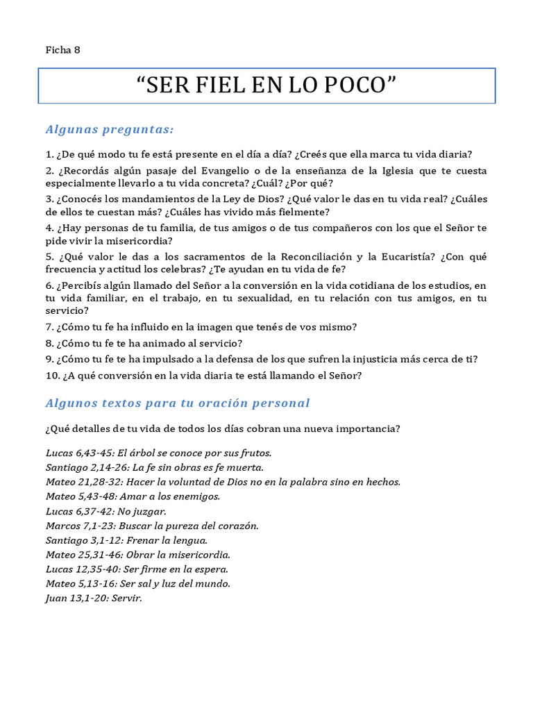 Ficha 8 - SER FIEL EN LO POCO | PDF