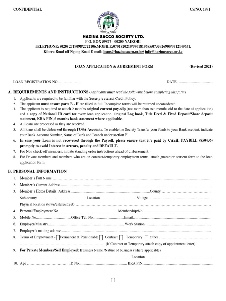 Hazina SACCO Loan Application Form | PDF | Loans | Banks