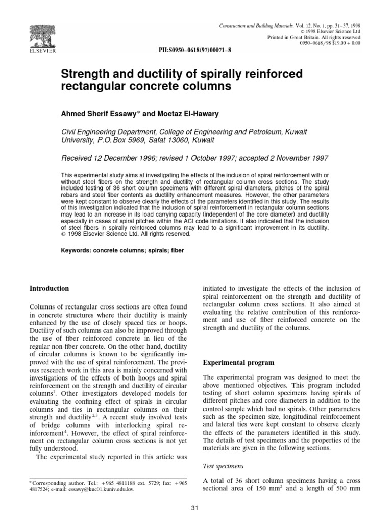 Strength and Ductility of Spirally Reinforced | PDF | Concrete | Ductility