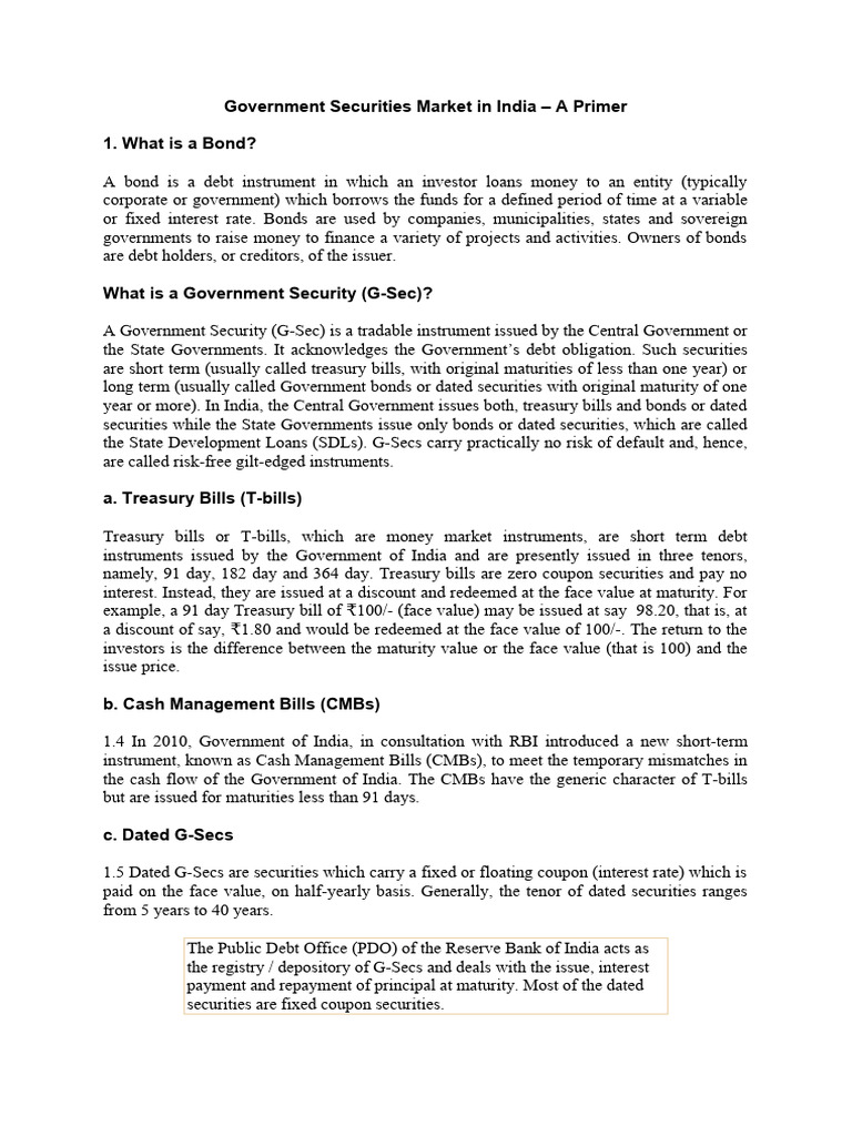 Government Securities Market Edited | PDF | Bonds (Finance) | United ...