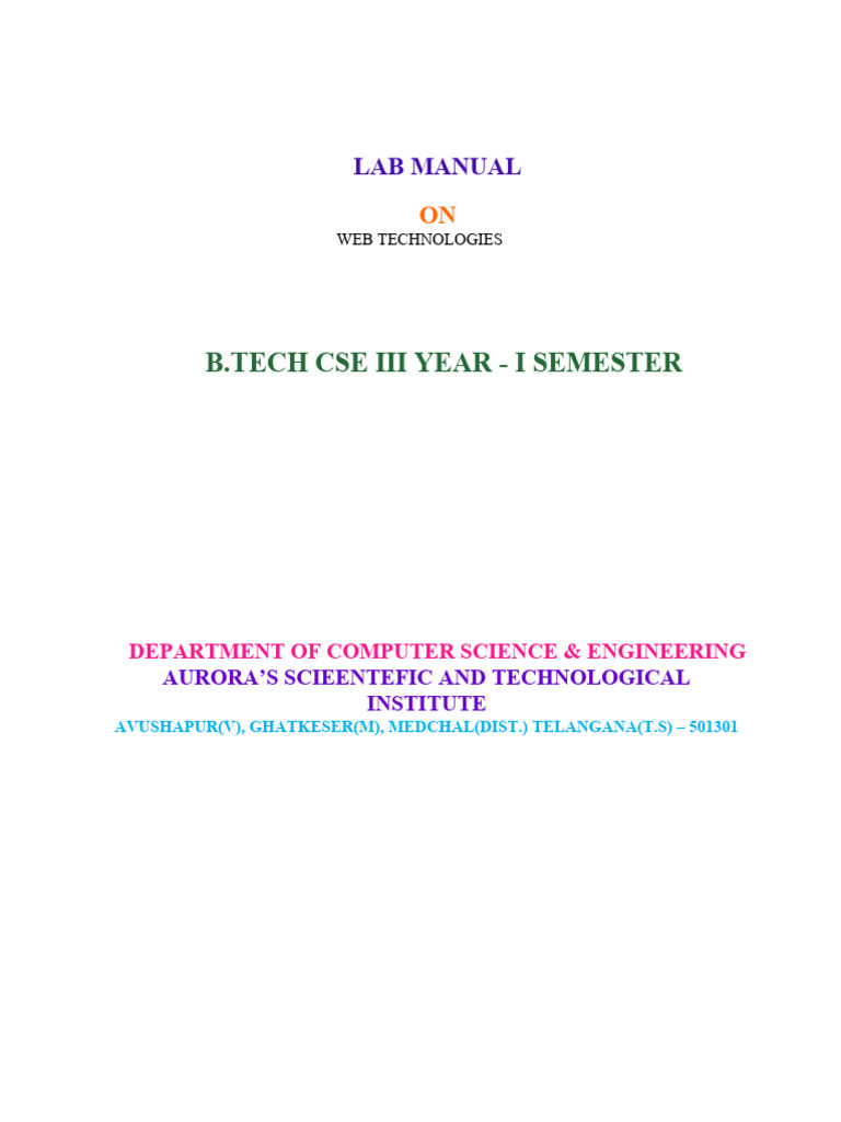 WT Lab Manual | Download Free PDF | Computing | Information Technology