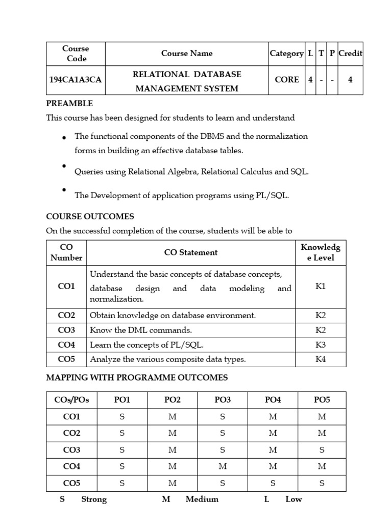 Relational Database Management System Pdf Pl Sql Databases