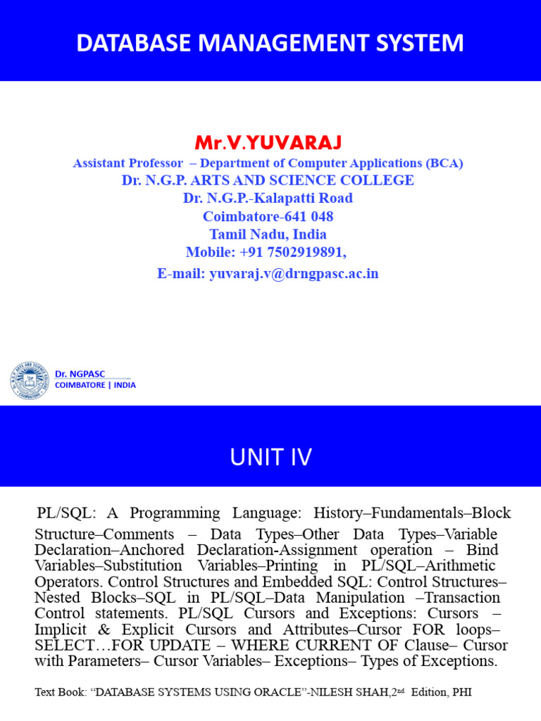 DBMS Unit Iv | PDF | Pl/Sql | Control Flow