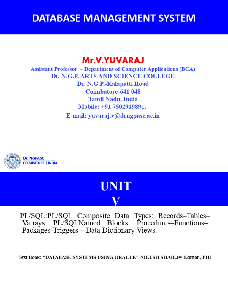 DBMS Unit V | Download Free PDF | Pl/Sql | Parameter (Computer Programming)