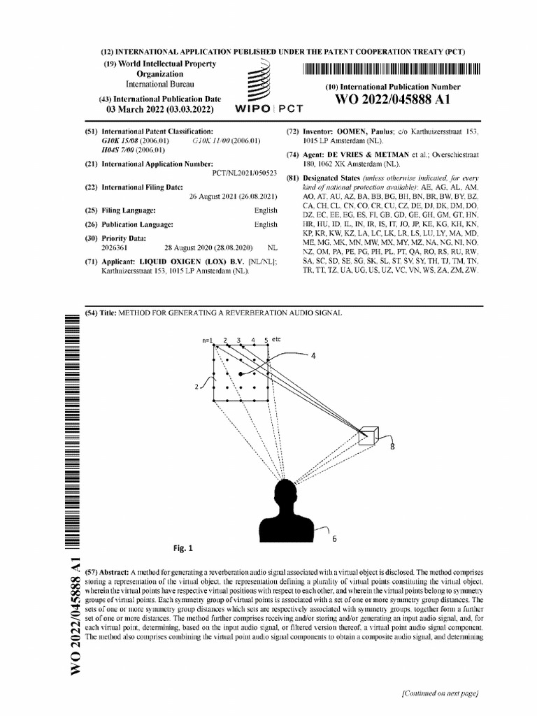 Method For Generating A Reverberation Audio Signal Wo2022045888 Pdf Read Only Memory
