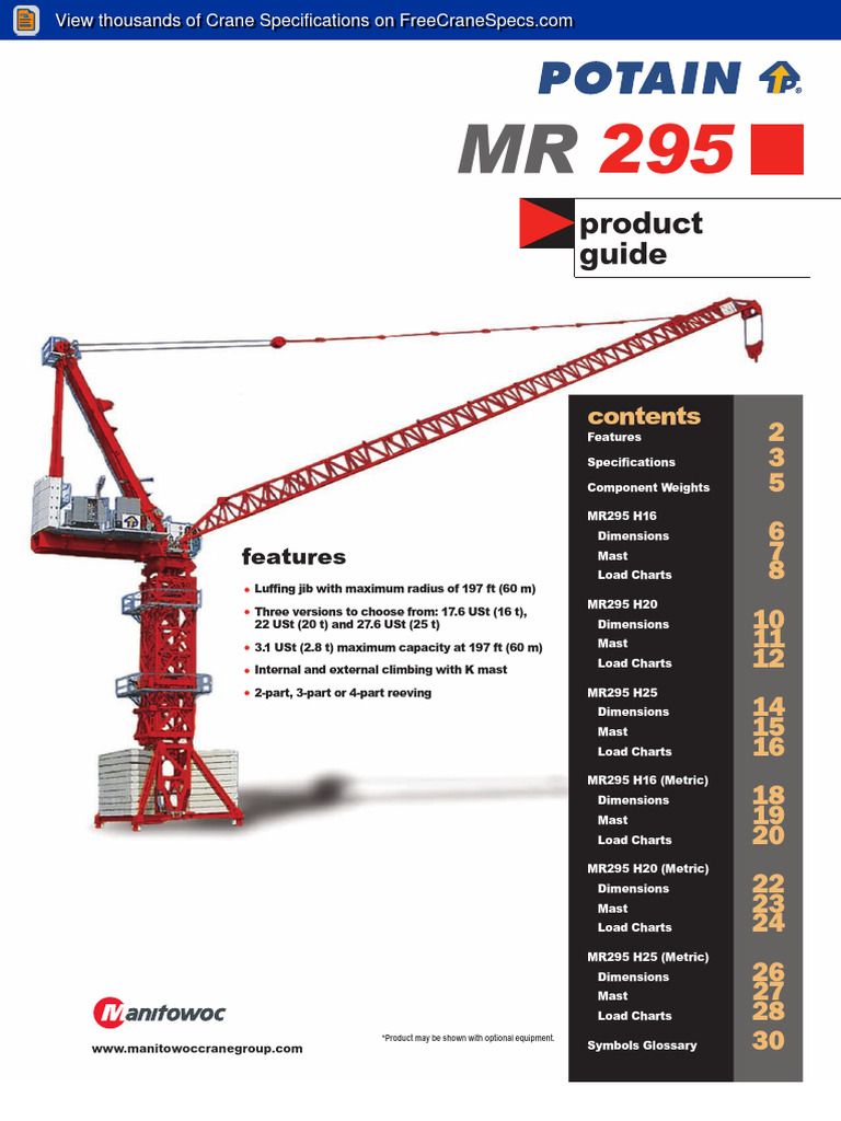Potain MR 295 | PDF | Crane (Machine) | Manufactured Goods