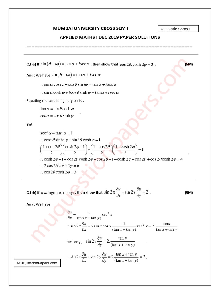 Be First Year Engineering Semester 1 2019 December Engineering Mathematics I M1rev 2019'c ...