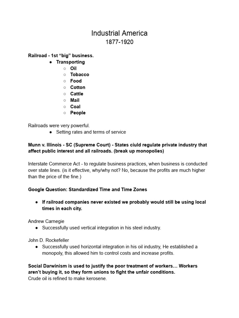 Industrial America Notes | PDF | John D. Rockefeller | Monopoly