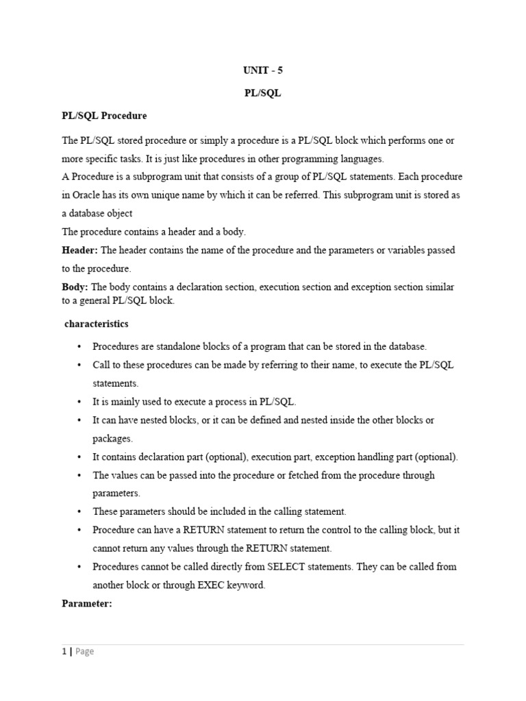 Unit V | PDF | Pl/Sql | Parameter (Computer Programming)