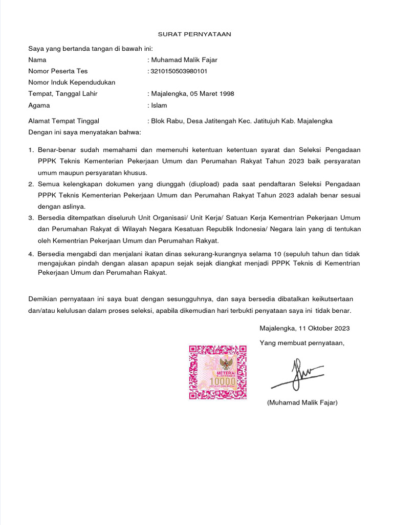 PDF Surat Pernyataan Pupr | PDF