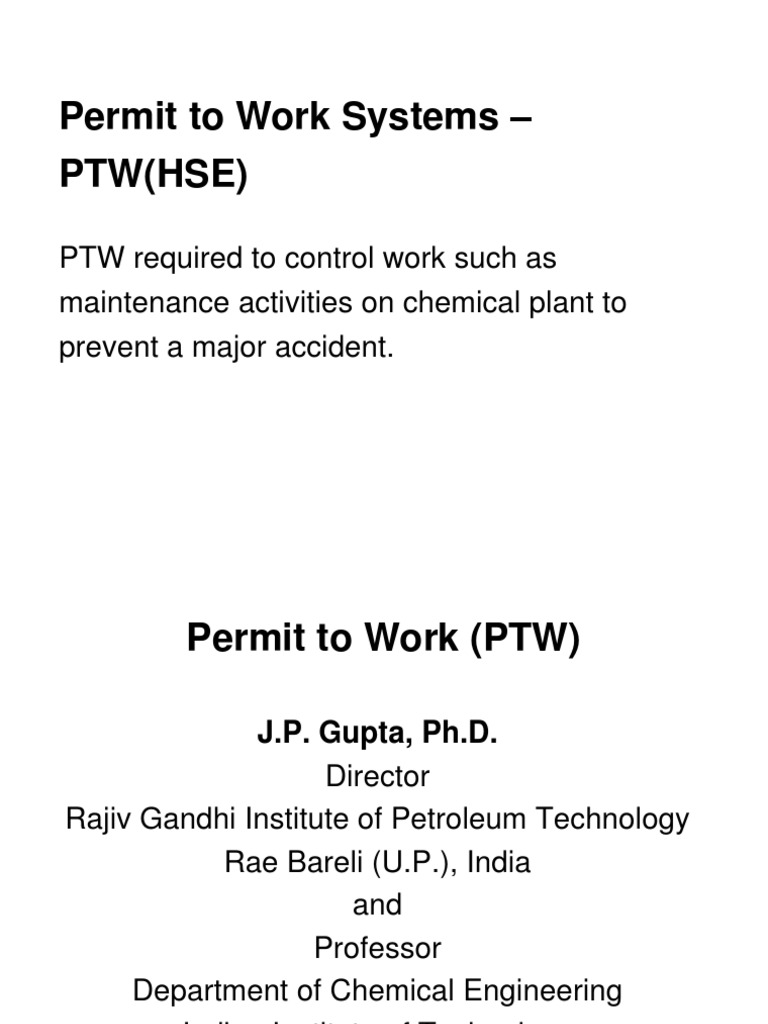 Permit to Work System in Chemical Safety | PDF | Safety | Personal ...