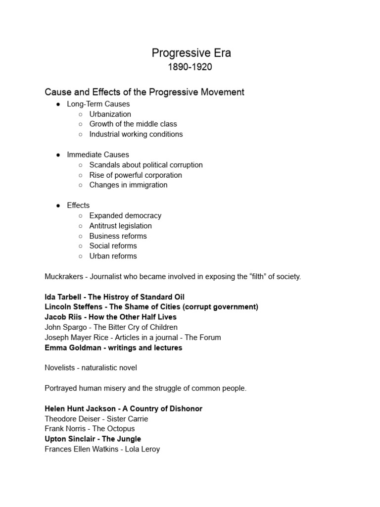 Progressive Era Notes | Download Free PDF | Theodore Roosevelt ...