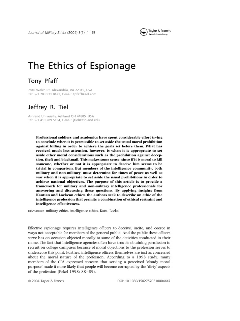(04a) The Ethics of Espionage | PDF | Deception | Espionage