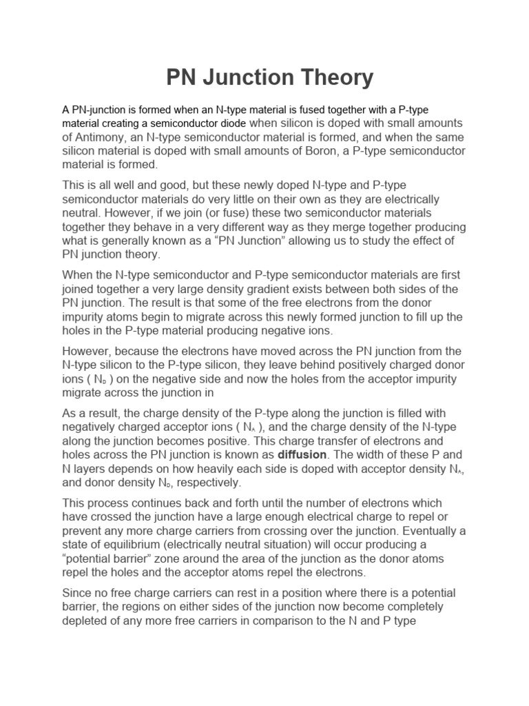 PN Junction Theory | PDF | P–N Junction | Semiconductors