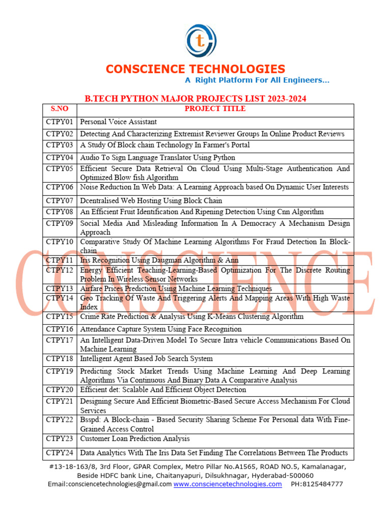 B.tech Python Major Projects List 2023-24 | PDF | Machine Learning | Deep Learning