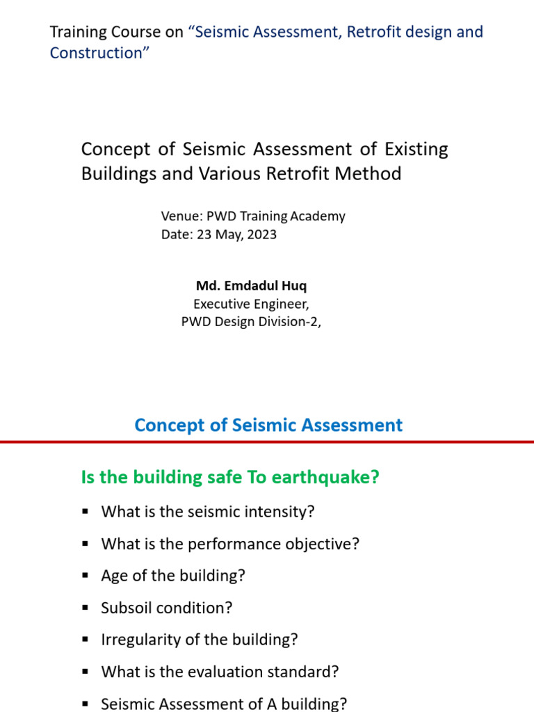 Presentation Concept On Seismic Assessment of Existing Building and Retrofit Methods | PDF ...