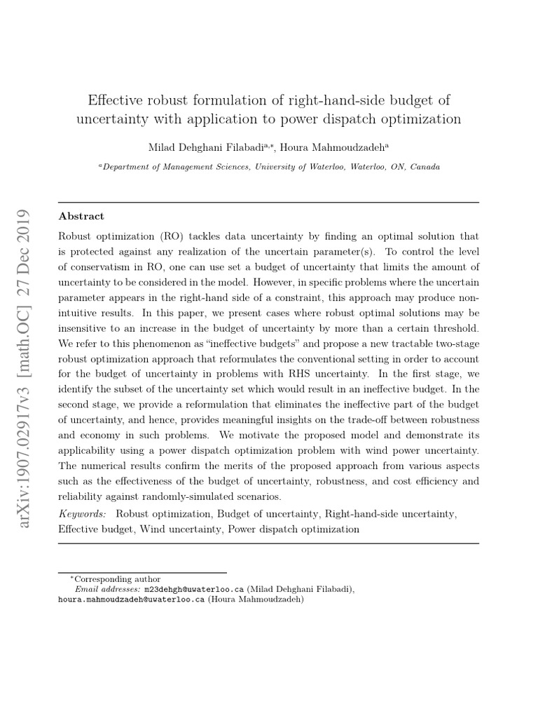 Effective Robust Formulation of Right Ha | PDF | Mathematical Optimization | Wind Power