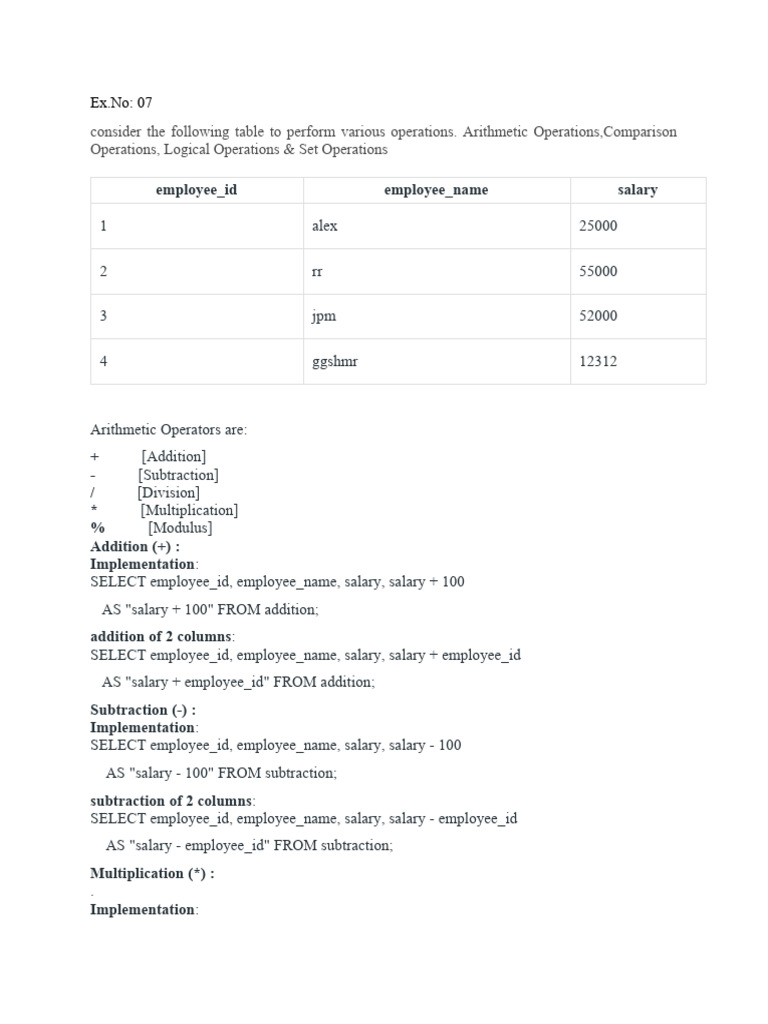 Operators in SQL | PDF | Data Management | Data Management Software Operators in SQL | PDF | Data Management | Data Management Software