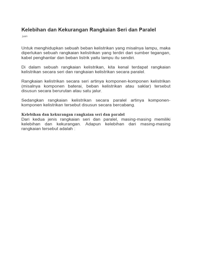 Kelebihan dan Kekurangan Rangkaian Seri dan Paralel | PDF Kelebihan dan Kekurangan Rangkaian Seri dan Paralel | PDF