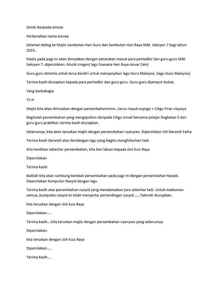 tek emcee hari guru raya | PDF