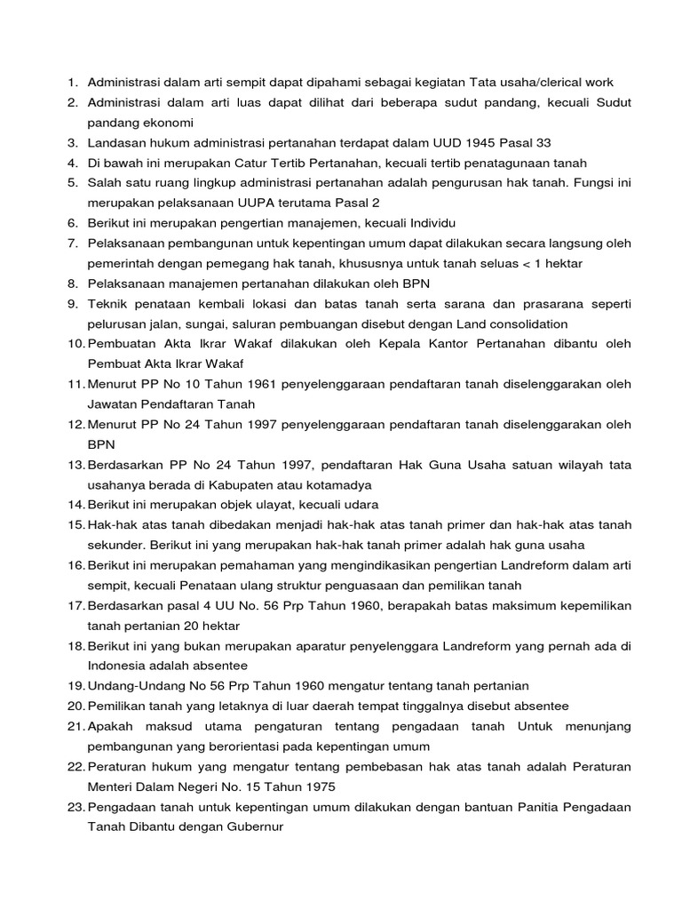 Soal Administrasi Pertanahan | PDF