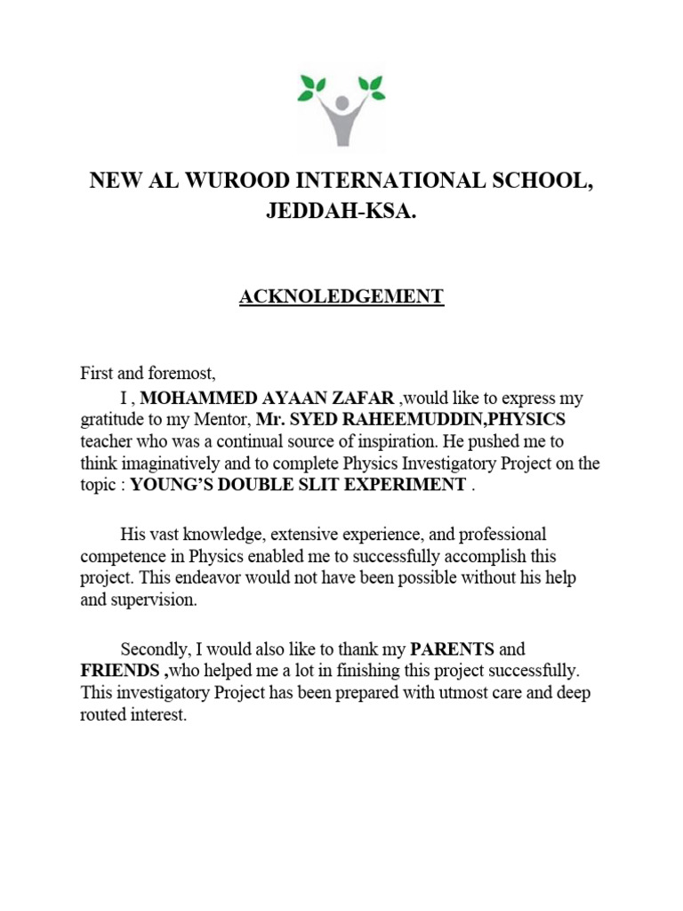 Acknowledgement for Investigatory Project (1) | PDF