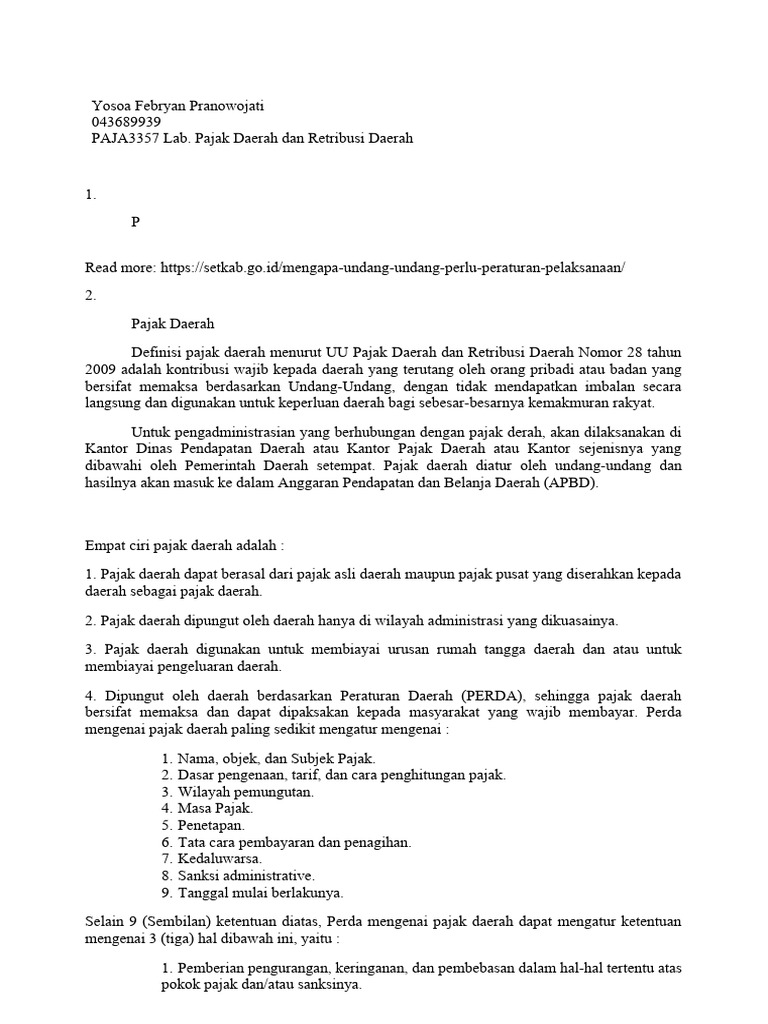 TUGAS 6 Yosoa Febryan 043689939 LAB PAJAK DAERAH | PDF | Bisnis