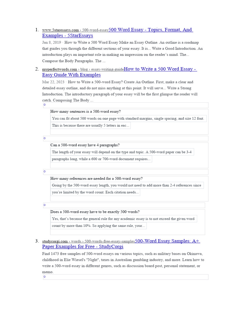 500 Word Essay - Topics, Format, and Examples - 5staressays | PDF ...