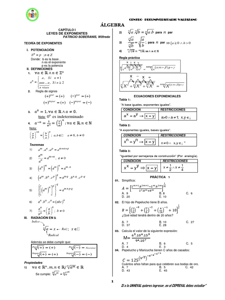 ÁLGEBRA | PDF | Logaritmo | Ecuaciones