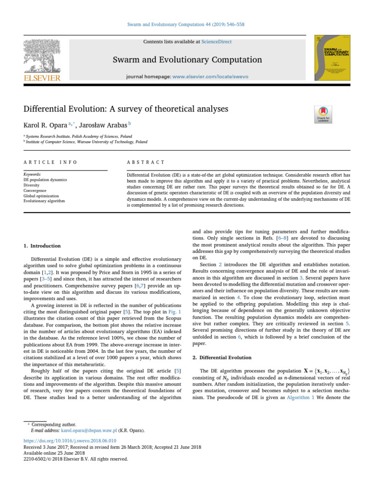 De Survey Pdf Genetic Algorithm Mathematical Optimization