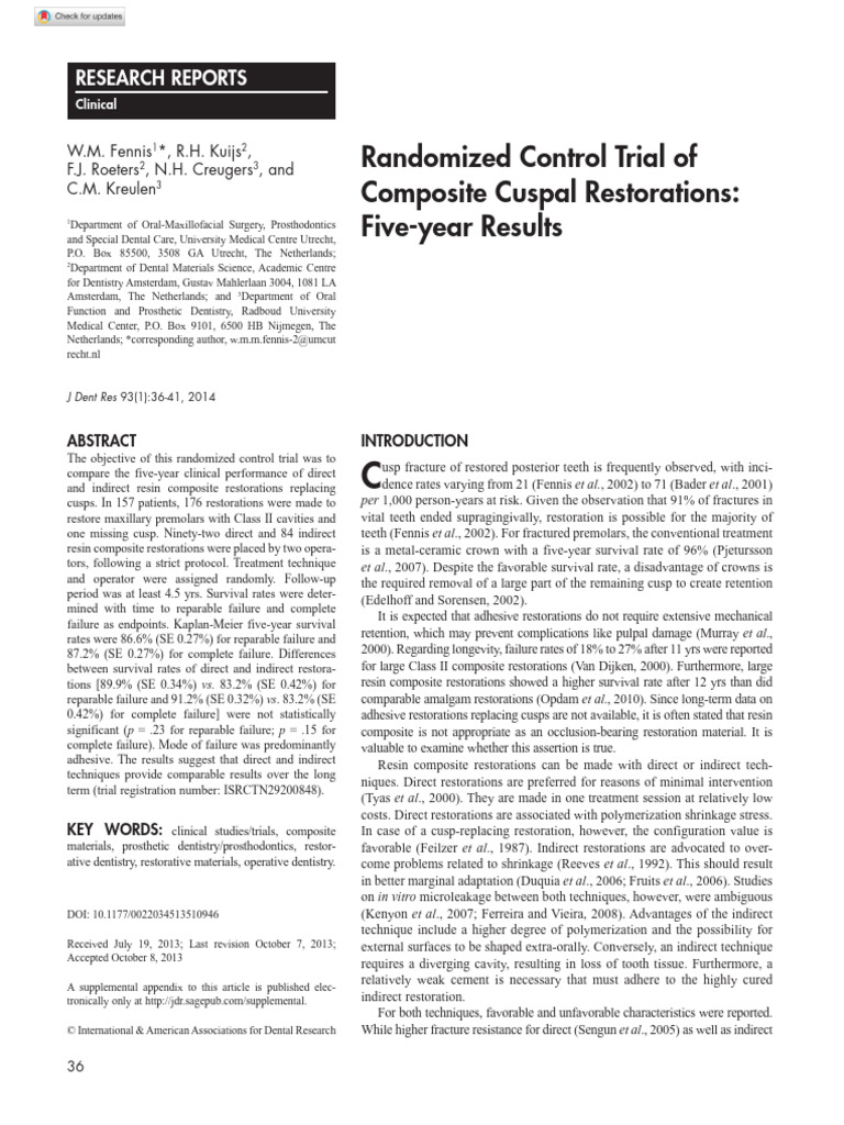 Fennis - Randomized Control Trial of Composite Cuspal Restorations ...