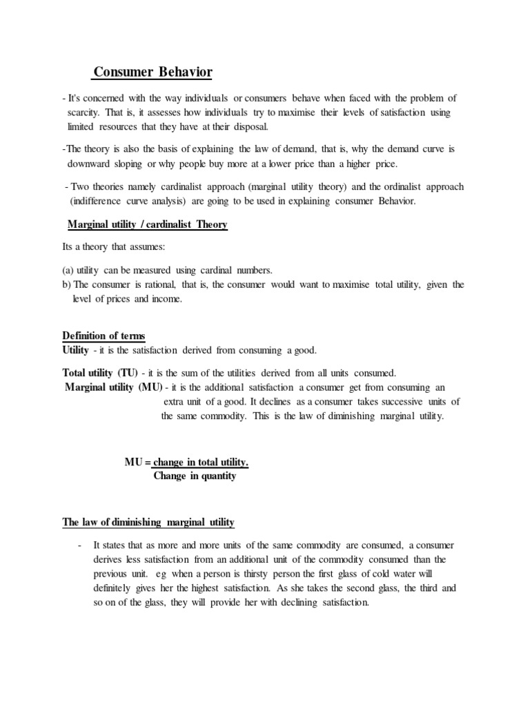 1. Consumer Behavior Notes | PDF | Utility | Demand
