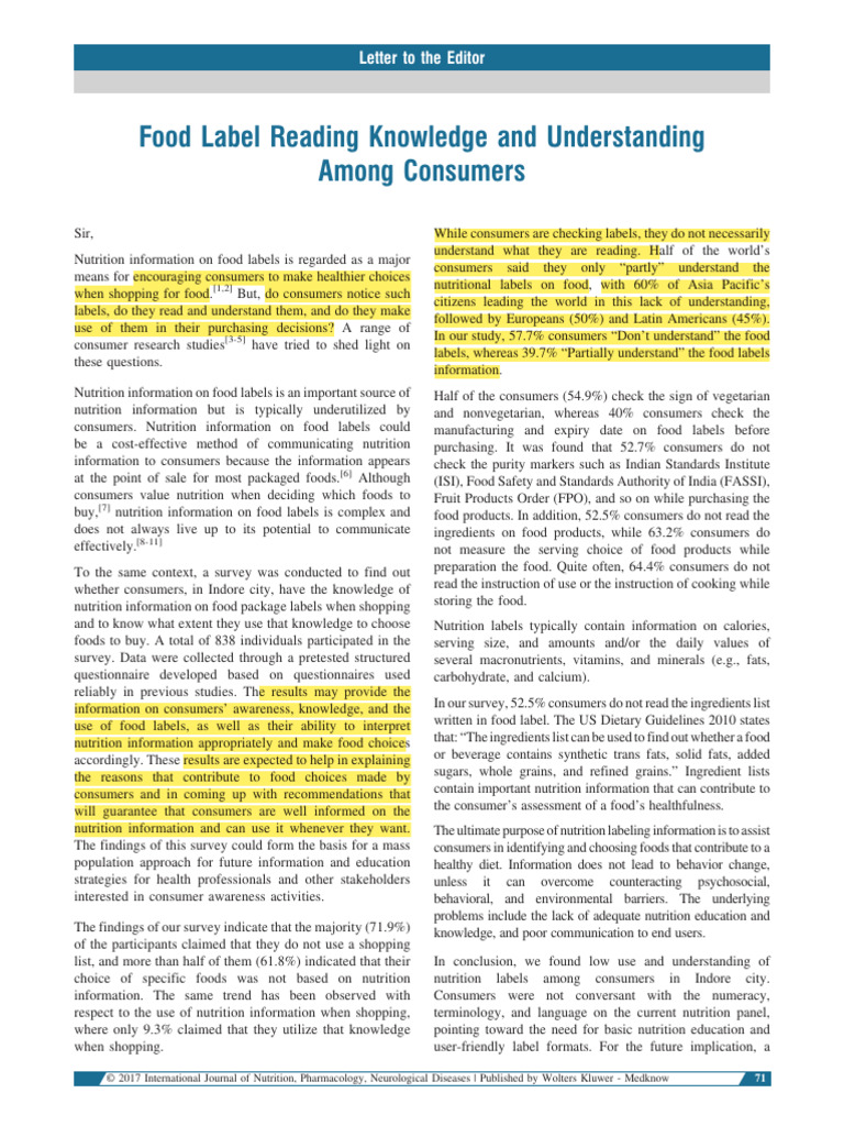 Food Label Reading Knowledge and Understanding.5 | PDF | Foods ...