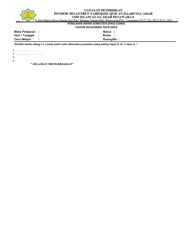 Kop SMP Pas Ganjil 20232024 | PDF
