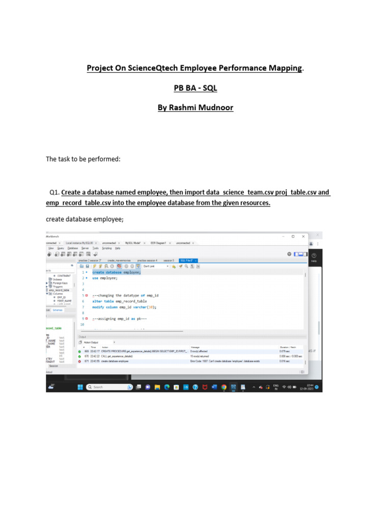 Sql Project Scienceqtech Employee Performance Mapping Pdf Table