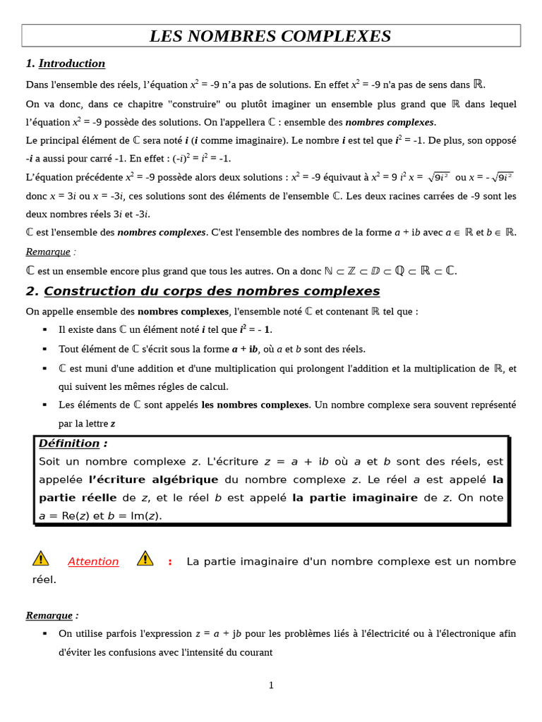 Nombres Complexes Ms 1 Komo | PDF | Nombre complexe | Coordonnées ...