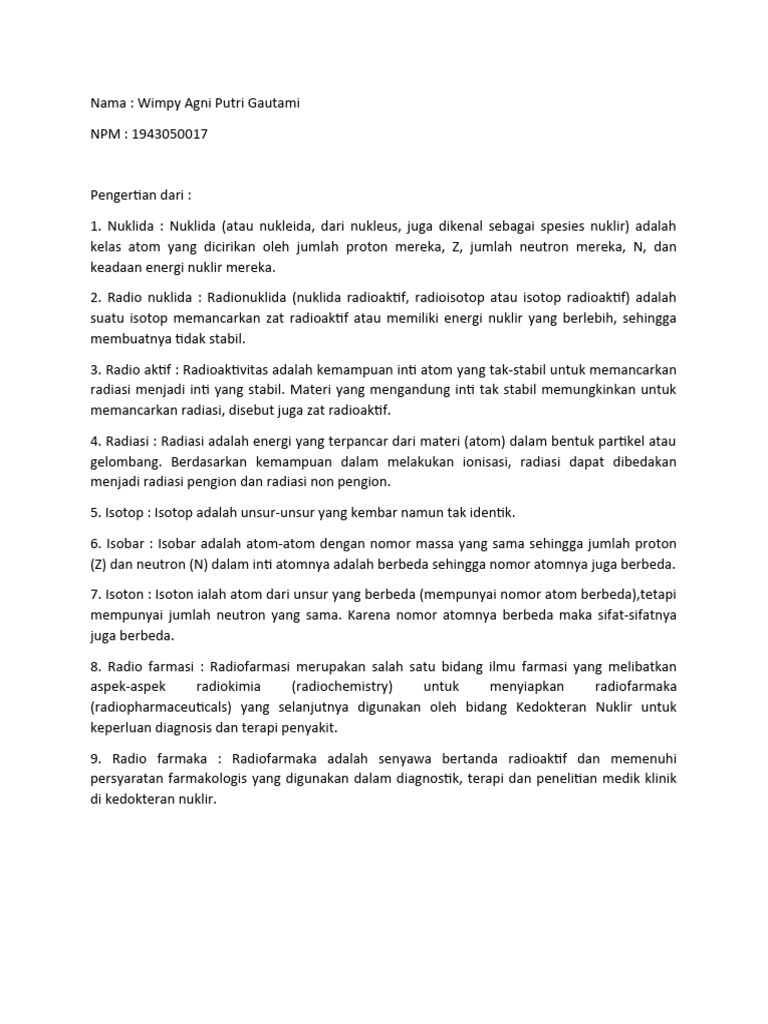 Pengertian Nuklida dan Radiofarmasi | PDF | Sains & Matematika