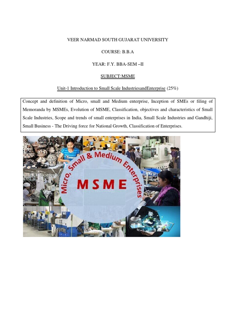 Final MSME CH 1 FOR FYBBA SEM 2 | PDF | Small And Medium Sized Enterprises | Economy Of India