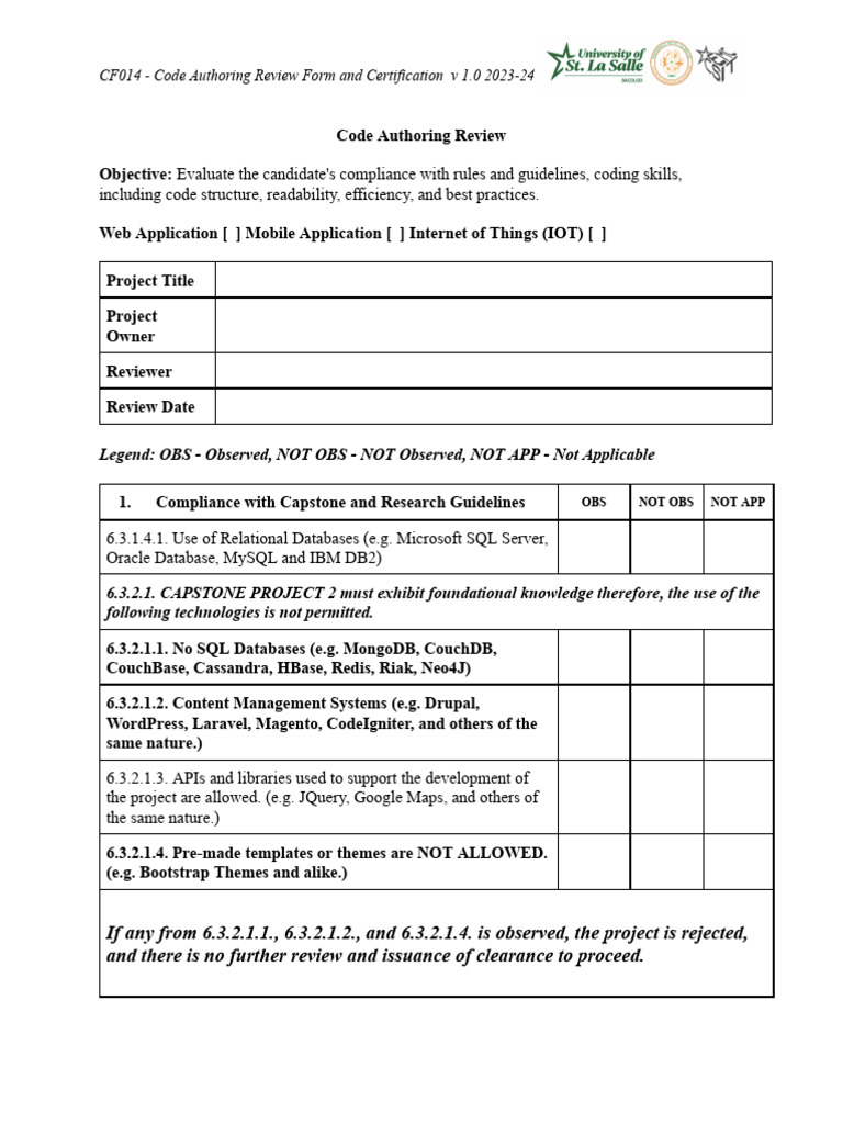 CF014 Code Authoring Review Form | Download Free PDF | Software Testing ...