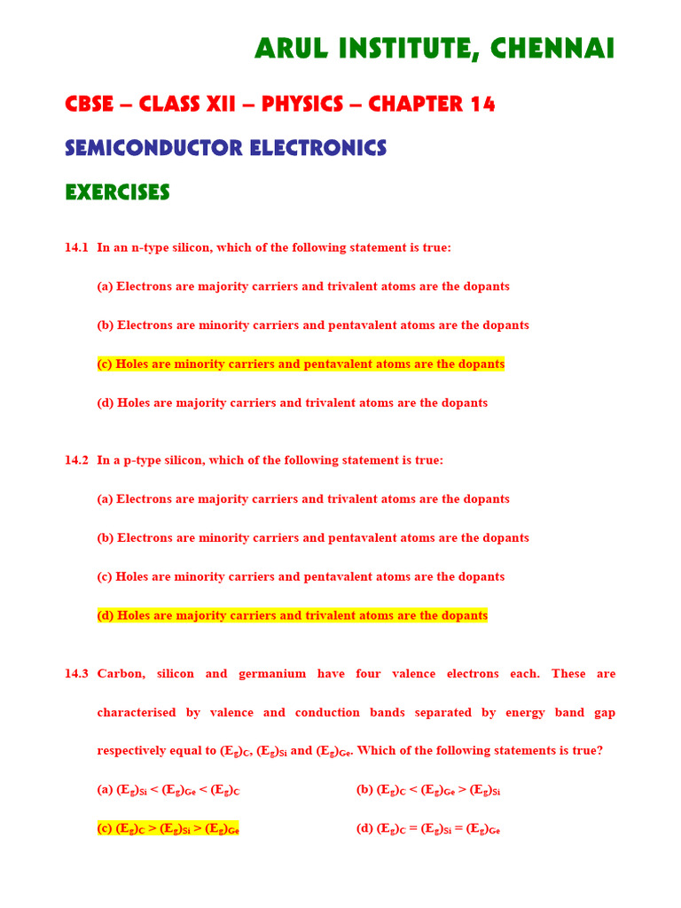 Semiconductors Exercises | PDF