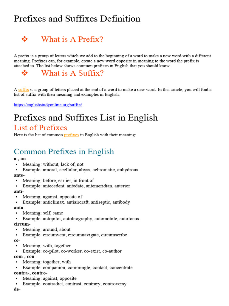 Prefixes and Suffixes Definition | PDF | Linguistics | Grammar