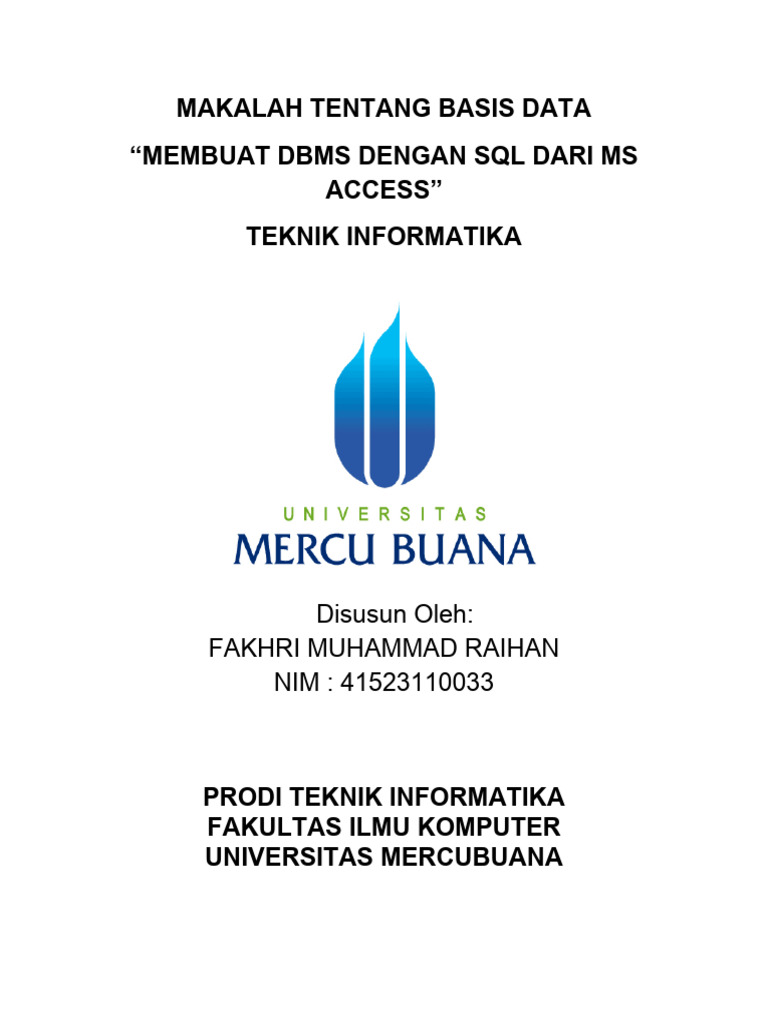 Tugas Sistem BasisData Tabel SQL Ms - Access | PDF
