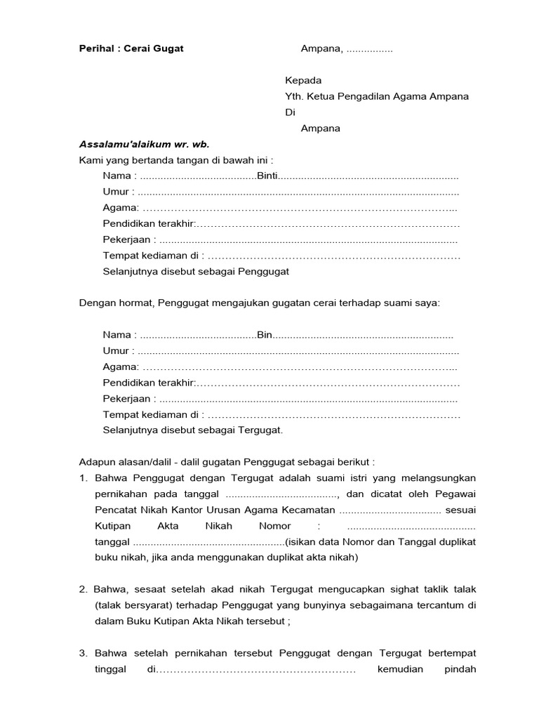 Format Cerai Gugat Prodeo | PDF