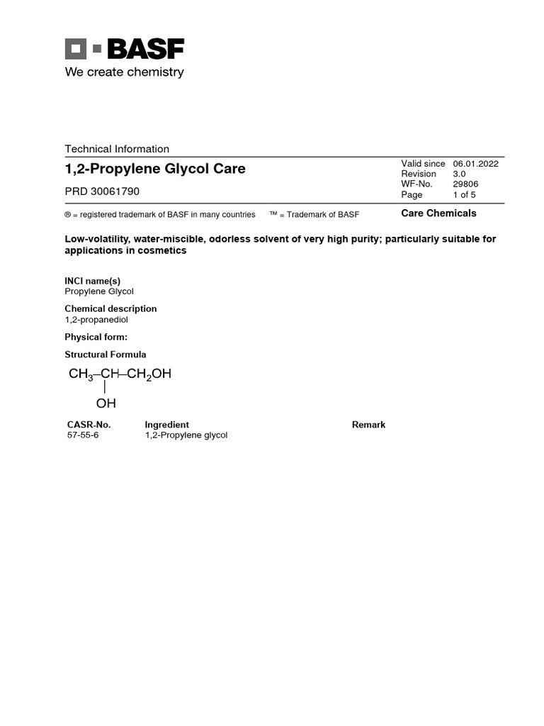1 2-Propylene Glycol Care - REV3-0 PDF | PDF | Chemistry | Chemical Substances