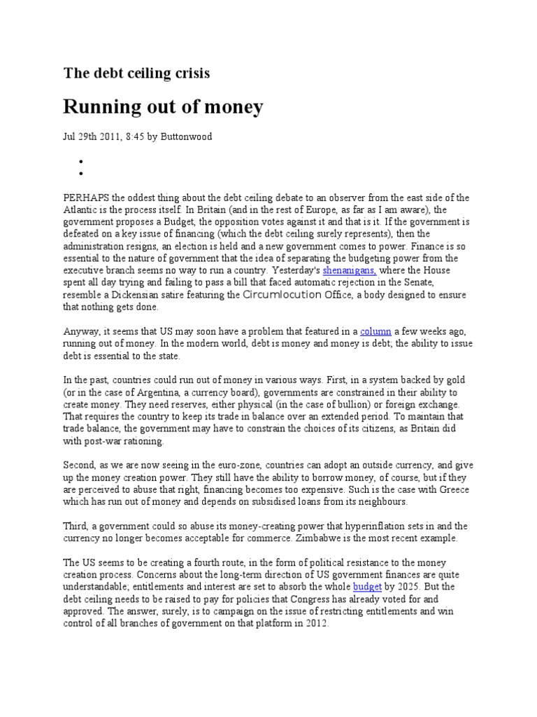 The Debt Ceiling Crisis Pdf Money Creation United States Debt Ceiling