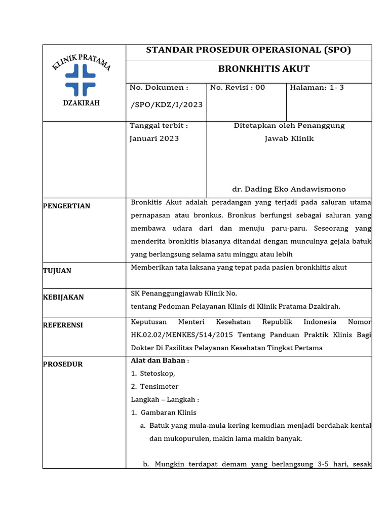 Prosedur Penanganan Bronkitis Akut | PDF