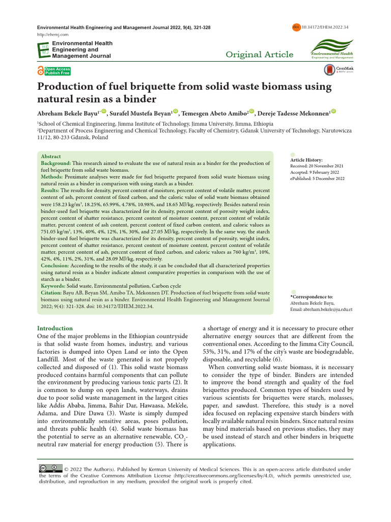 Production of Fuel Briquette From Solid Waste Biom | PDF | Waste | Fuels