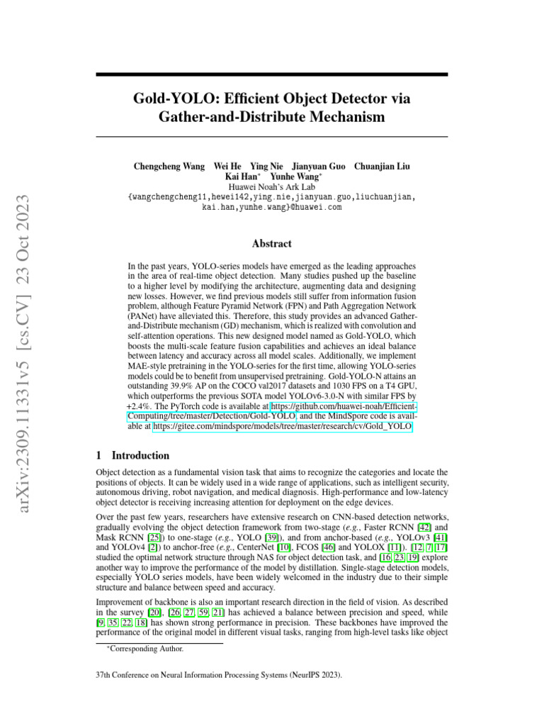 Gold-YOLO: Efficient Object Detector Via Gather-and-Distribute Mechanism | PDF | Information ...