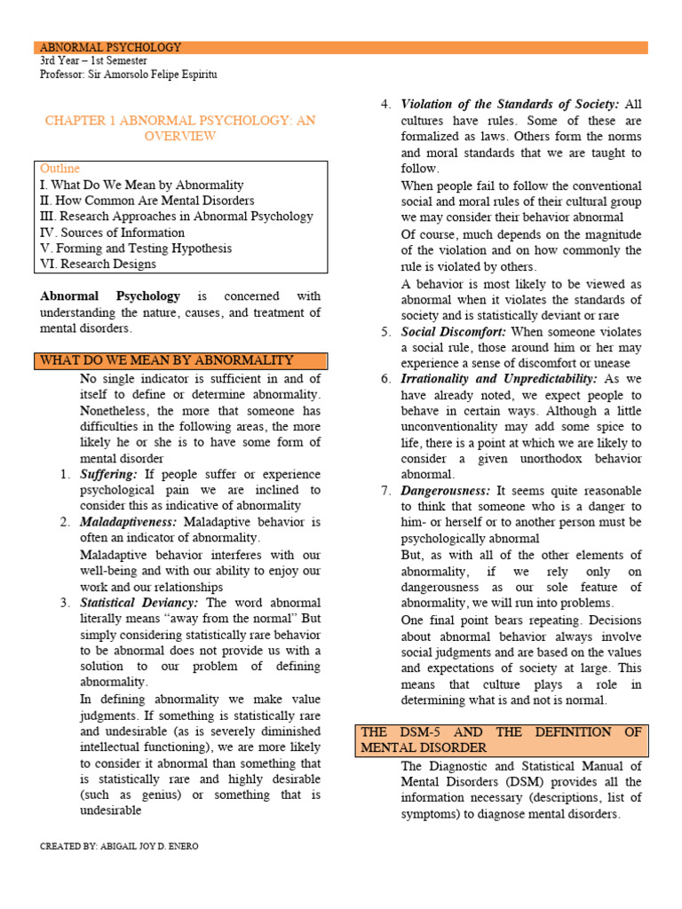 Overview of Abnormal Psychology | PDF | Mental Disorder | Experiment