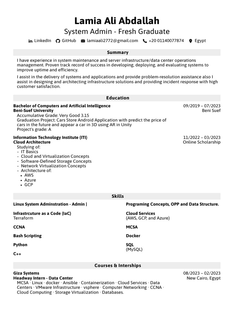 Lamia - Ali Abdallah - Resume - System - Admin | PDF | Cloud Computing | Microsoft Azure